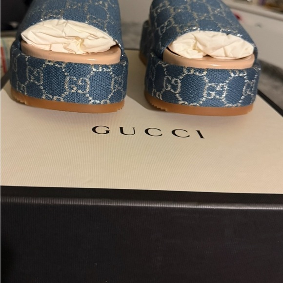 Gucci | Shoes | Gucci Blue Monogram Platform Sandals | Poshmark
